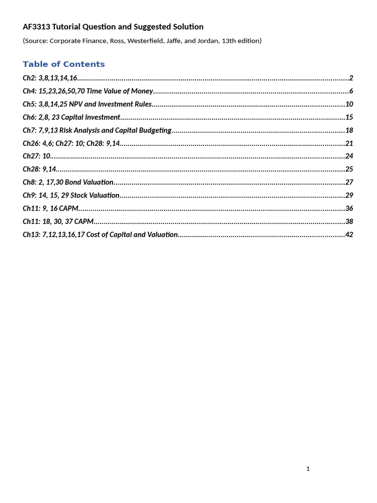 AF3313 Corporate Finance Solutions | PDF | Capital Budgeting ...
