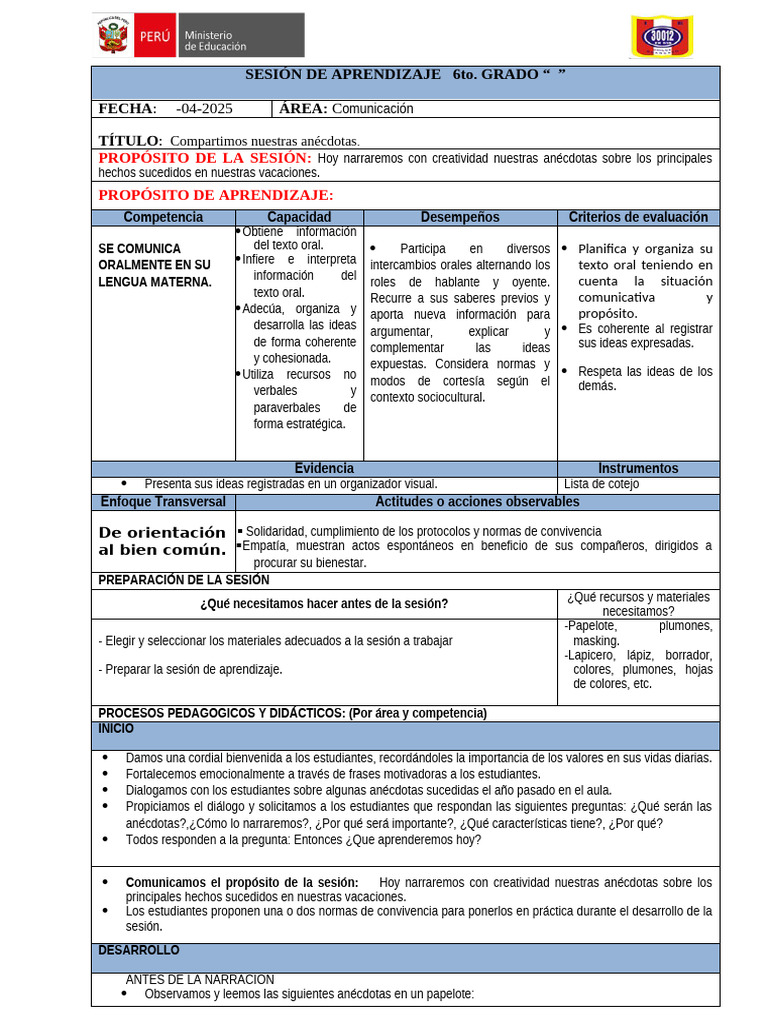 Sesión de Aprendizaje 11 | PDF | Aprendizaje