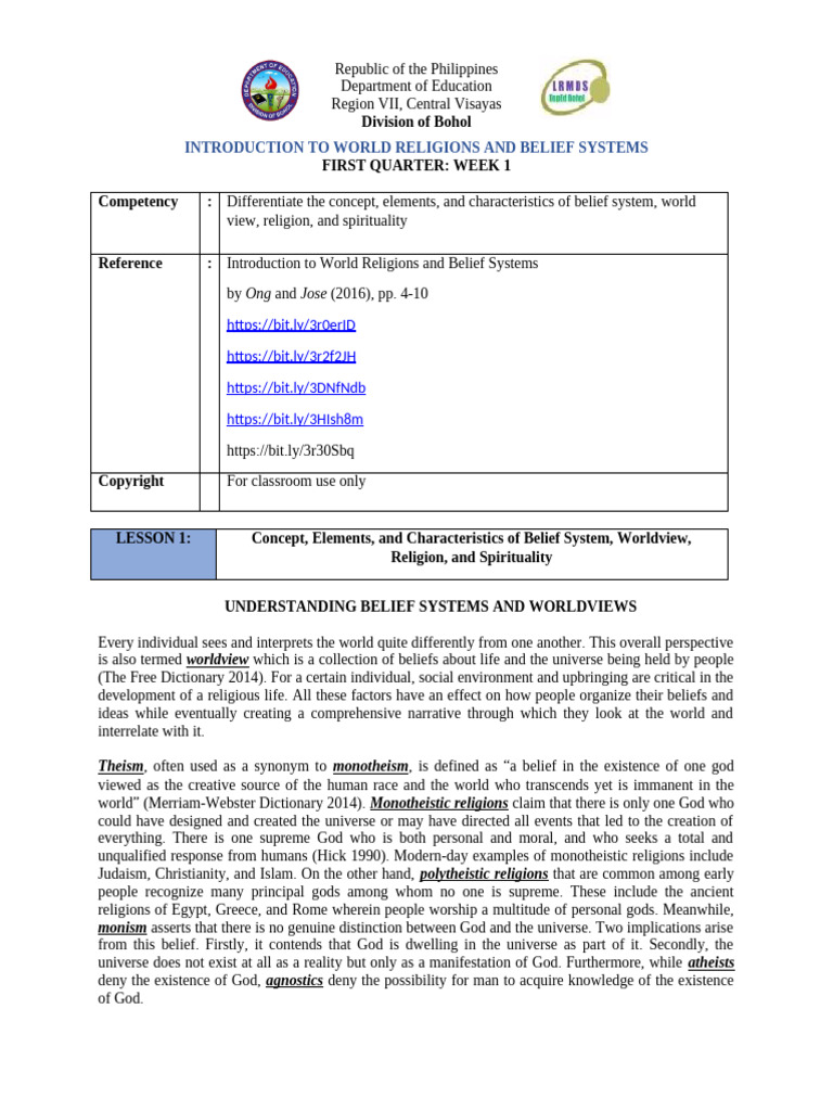 IWRBS Calibrated Q1 Week 1 | PDF | Monotheism | Spirituality