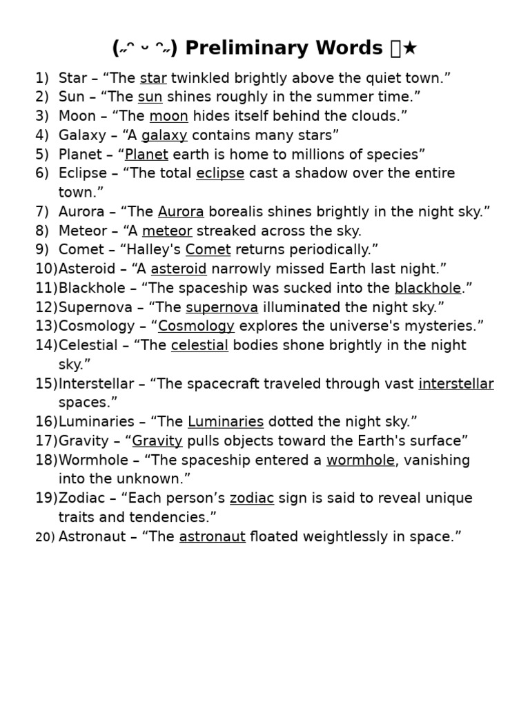 Celestial and Scientific Terms Guide | PDF