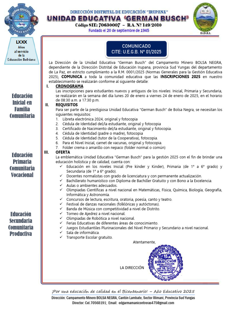 Comunicado N° 1 GB | PDF | Etapas educativas