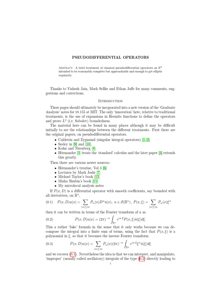 Unknowing. Pseudodifferential Operators | PDF | Convolution | Function (Mathematics)