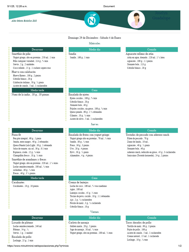 Joselyn Guadalupe Ramirez Gomez 1 - 250105 - 091936 | PDF | Alimentos ...
