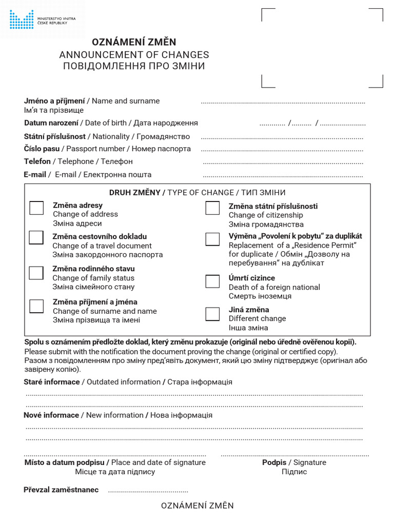 Oznameni Zmen H | PDF