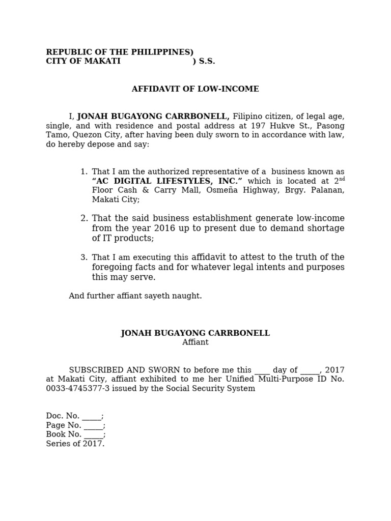 Affidavit Low-Income | PDF
