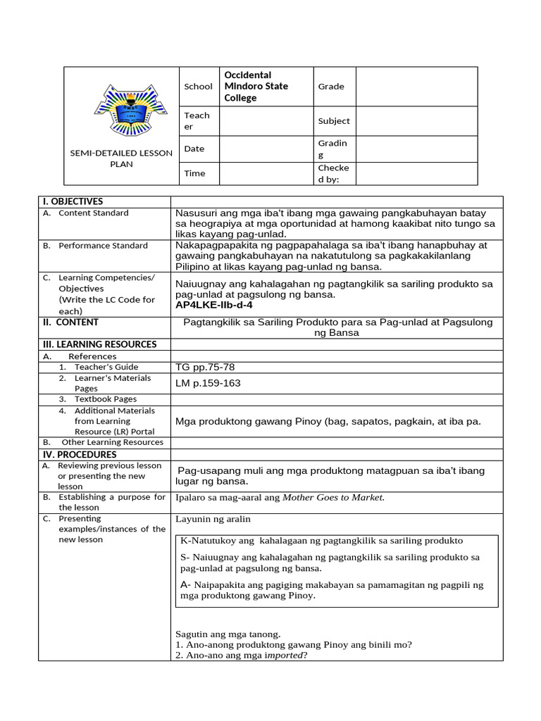 Semi Detailed Lesson Plan | PDF
