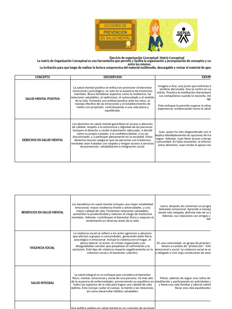 Ejercicio de organización conceptual Matriz conceptual | PDF | Salud ...