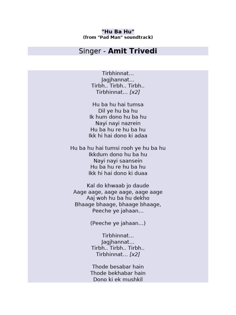 Hu Ba Hu Song Padman Pdf