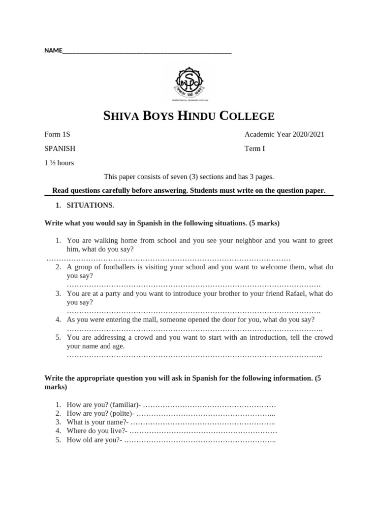 Mock Exam 2021 Form One | PDF