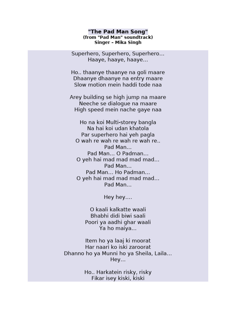 The Pad Man Song - Padman | PDF