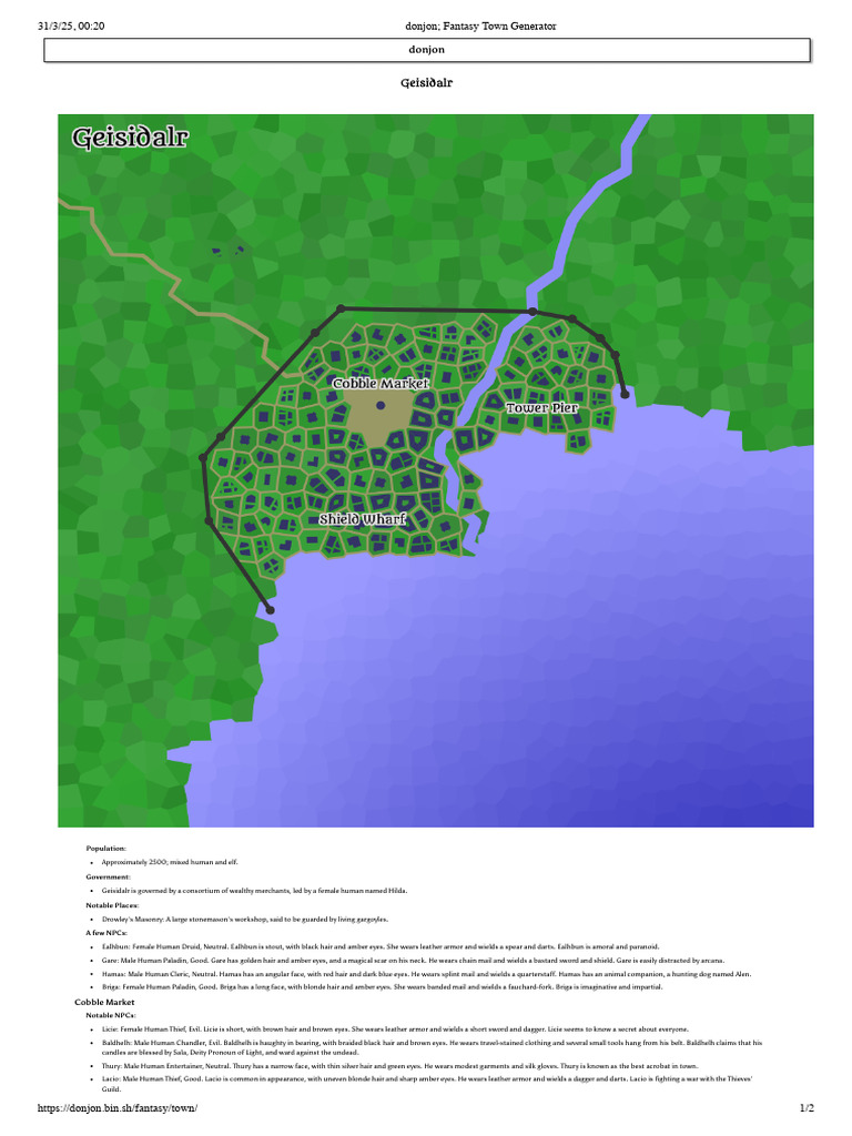 Donjon Fantasy Town Generator 3 | PDF