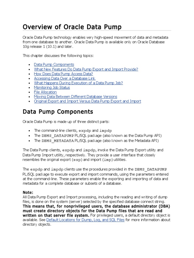 Overview of Oracle Data Pump | PDF | Pl/Sql | Databases