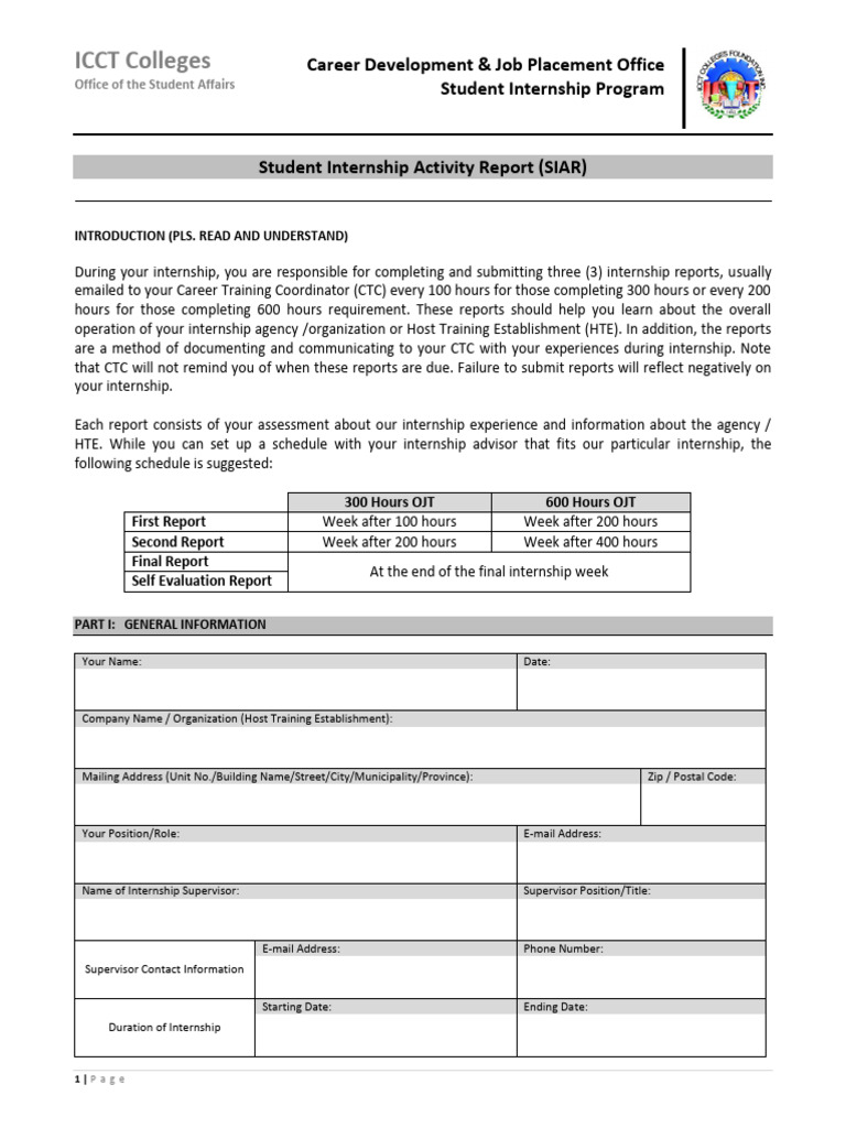Student Internship Activity Report Guide | PDF | Internship | Job Hunting
