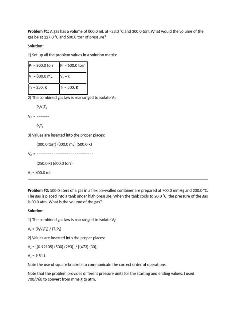 Combined Gas Law Samples | PDF | Physical Chemistry | Transparent Materials