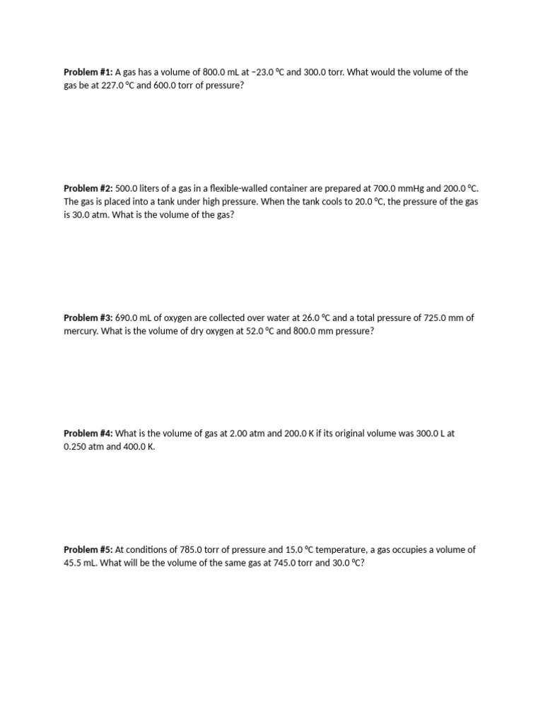 Combined Gas Law Problem Set | PDF