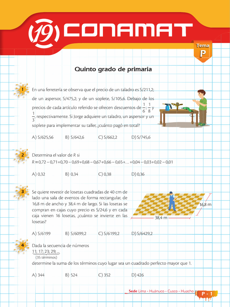 Prueba de Matemáticas para Quinto Grado | PDF