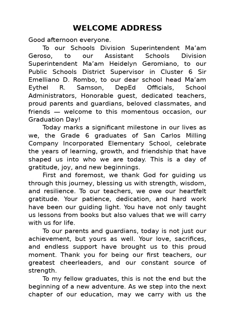 Graduation Welcome Address | PDF