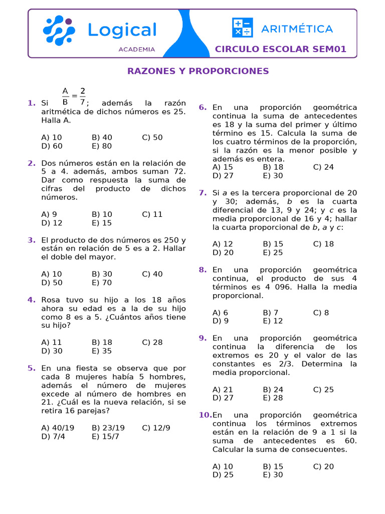 Ce 345 A Sem01 Razones y Proporciones | PDF | Proporción | Matemáticas