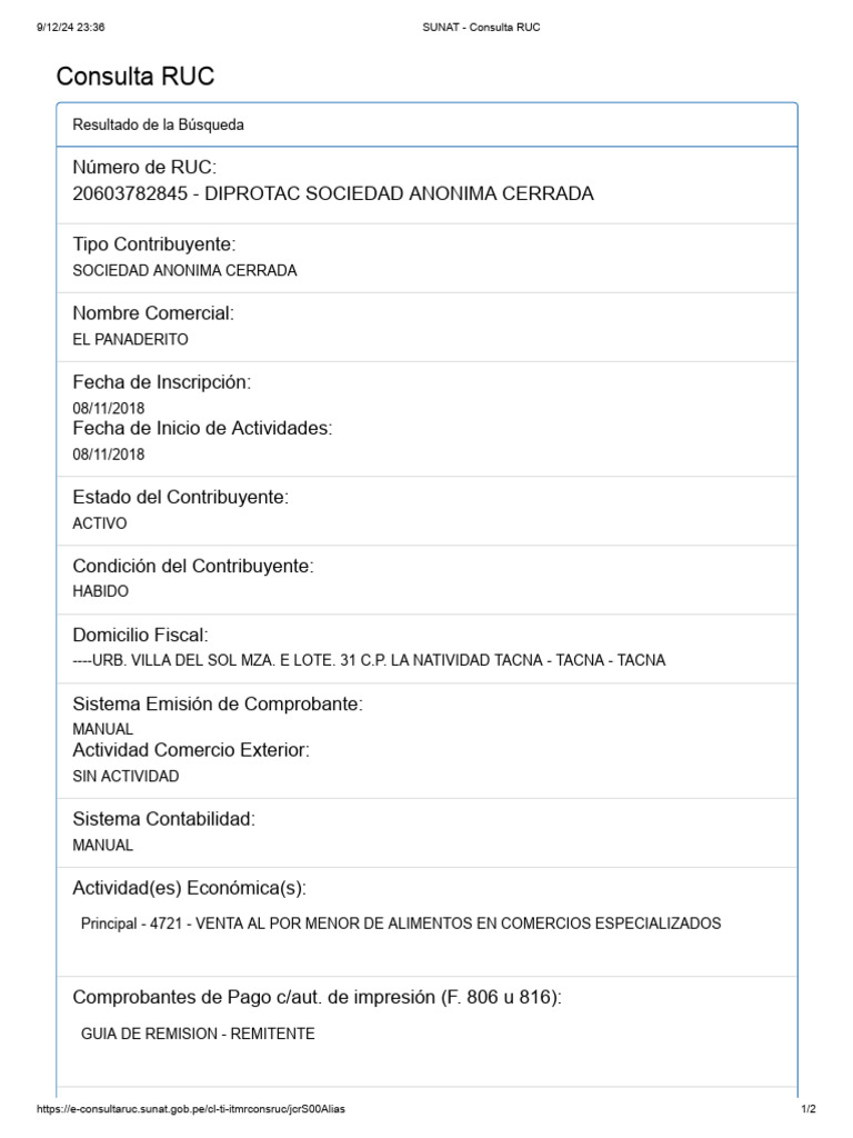 SUNAT - Consulta RUC | PDF