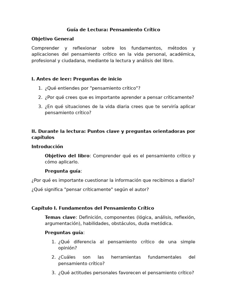 Guía para Desarrollar Pensamiento Crítico | PDF | Pensamiento crítico ...