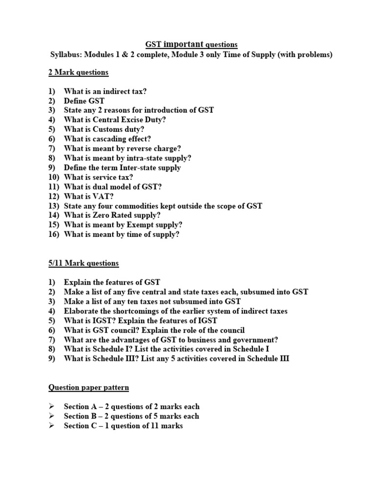 GST Important Questions | PDF