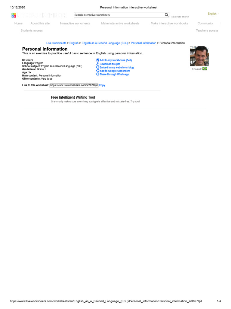 42 Personal Information Interactive Worksheet | PDF | Worksheet ...