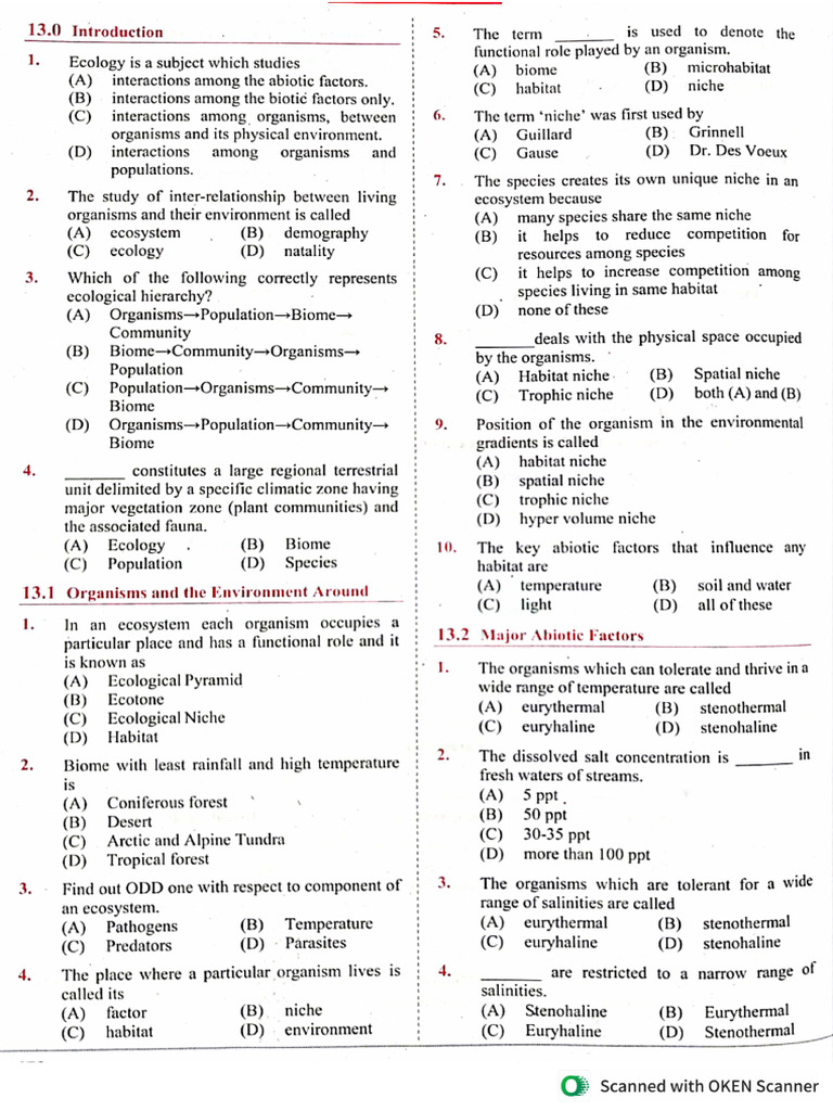Anism and Population - Mcqs PDF | PDF