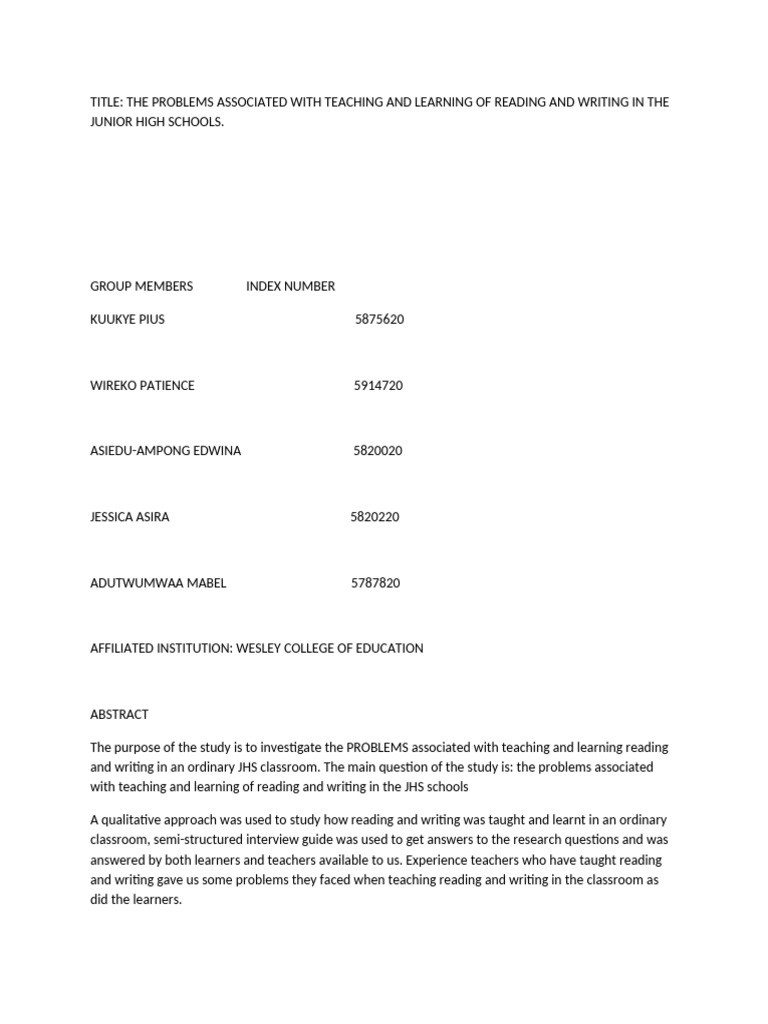 Challenges in JHS Reading & Writing Education | PDF | Reading ...