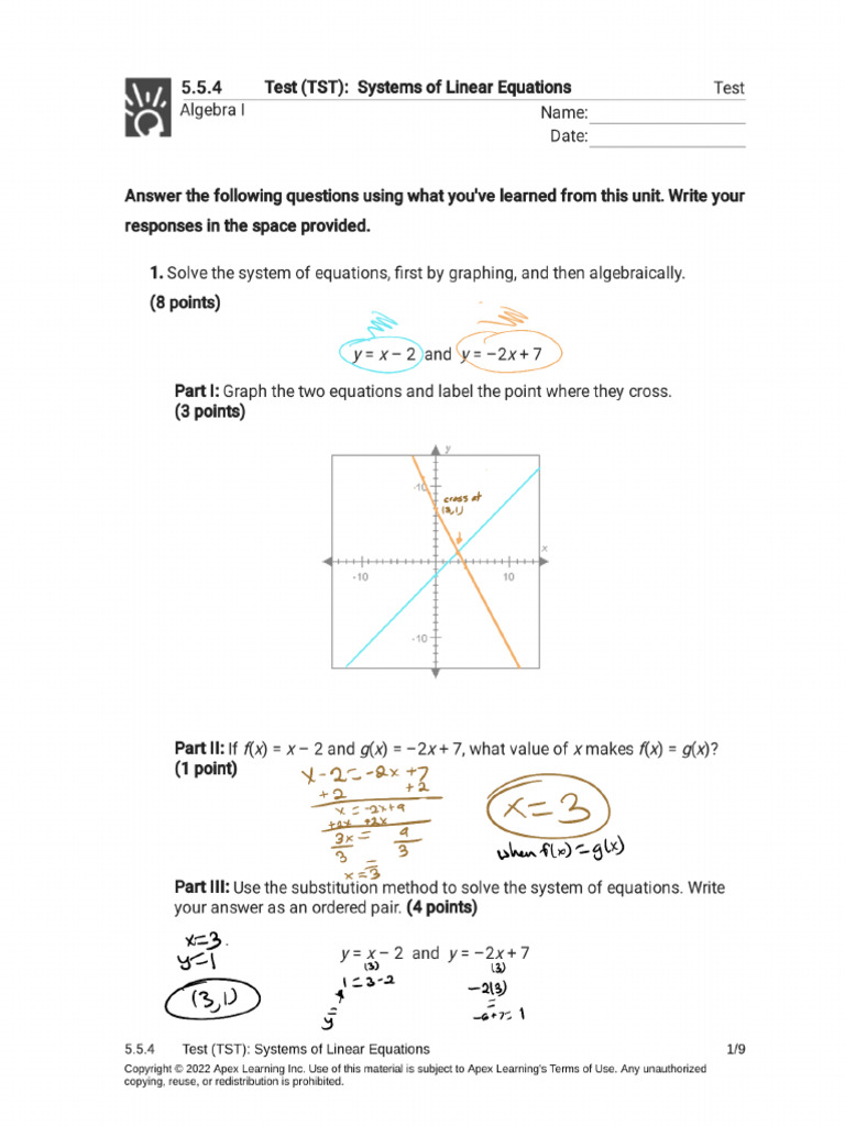 5.5.4 Test (TST) - Systems of Linear Equations (Test) | PDF