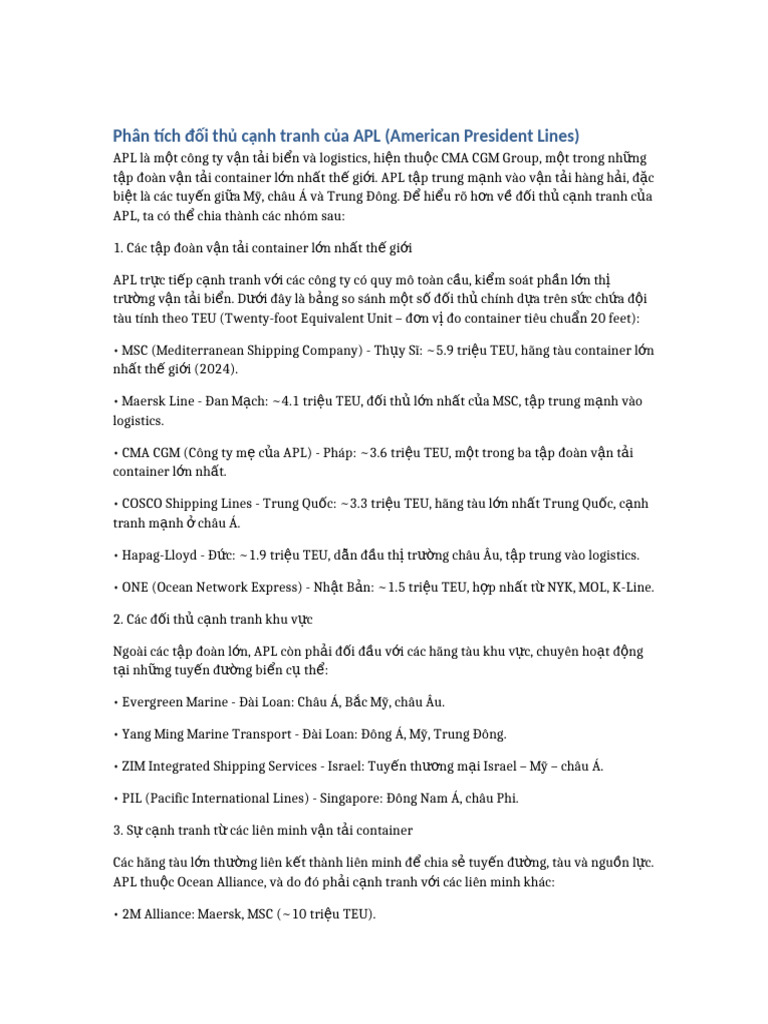 Doi Thu Canh Tranh APL | PDF