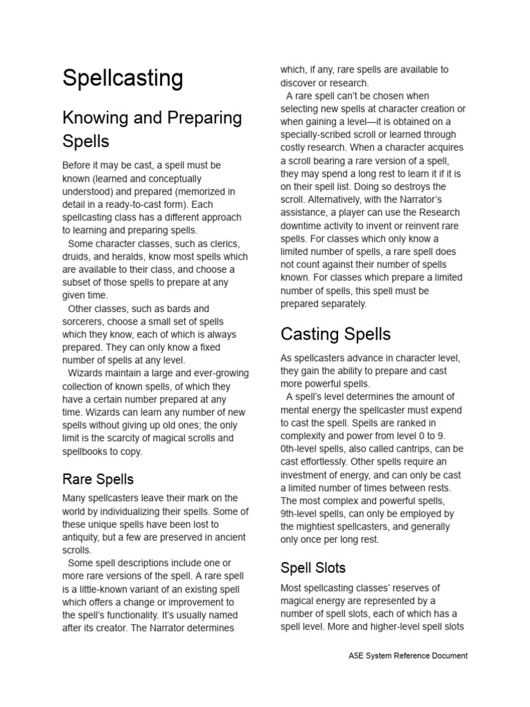 A5e Spellcasting SRD | PDF