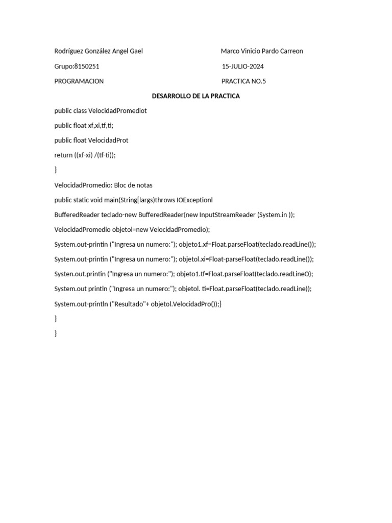 Cálculo de Velocidad Promedio en Java | PDF