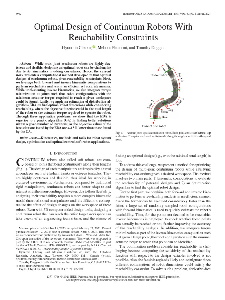 Optimal Design of Continuum Robots | PDF | Kinematics | Continuum Mechanics