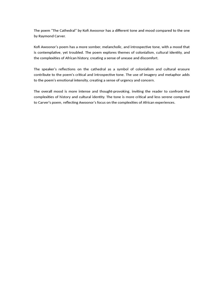 Awoonor's "The Cathedral": A Critical Reflection | PDF