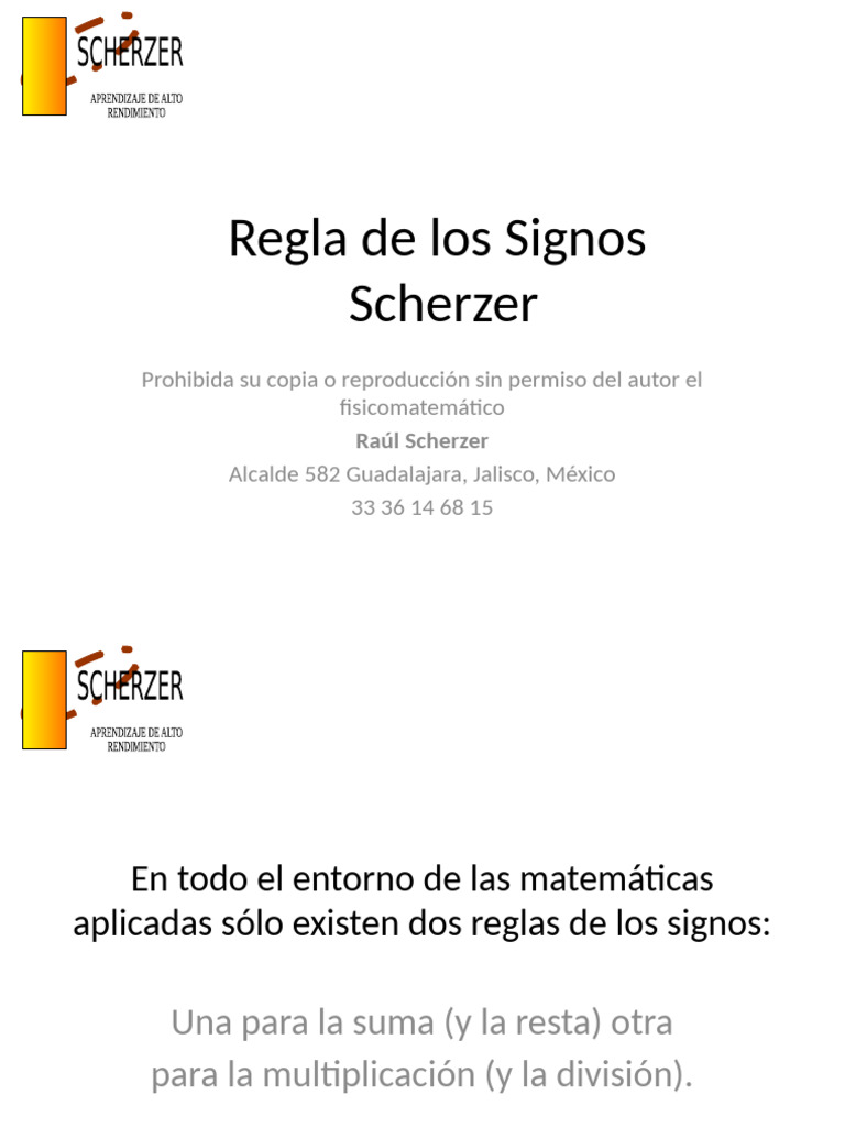 17 Regla de Los Signos Scherzer | PDF | Sustracción | Multiplicación