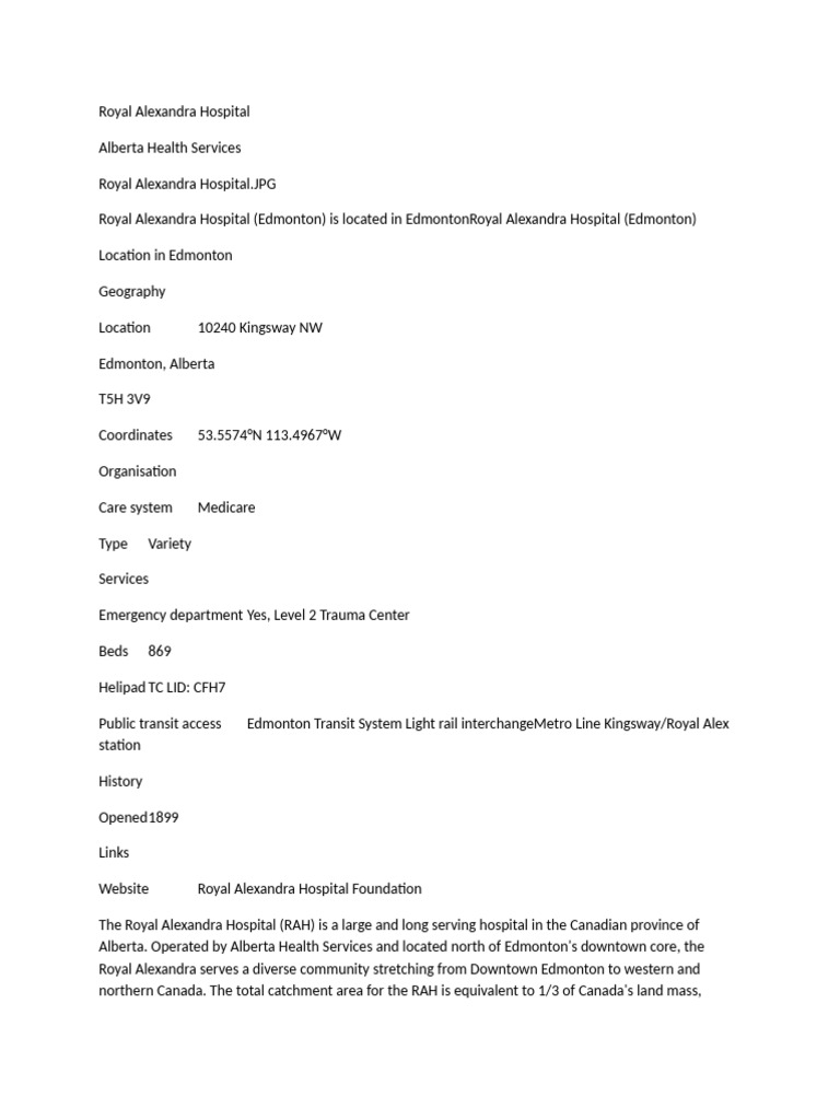 Royal Alexandra Hospital Overview | PDF | Health Care | Medicine