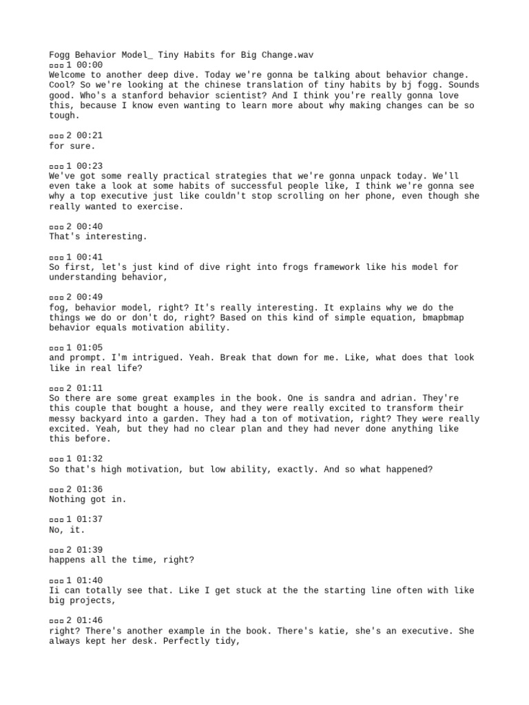 Fogg Behavior Model_ Tiny Habits for Big Change.wav-转写结果 | PDF ...