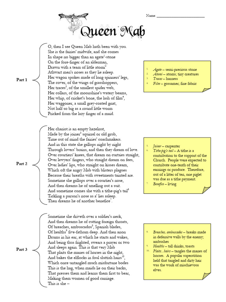 Act 1 Scene 4 Queen Mab Monologue | PDF