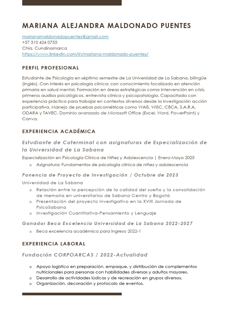 Curriculum Vitae Mariana Maldonado (1) | PDF | Sicología | Ciencias del comportamiento