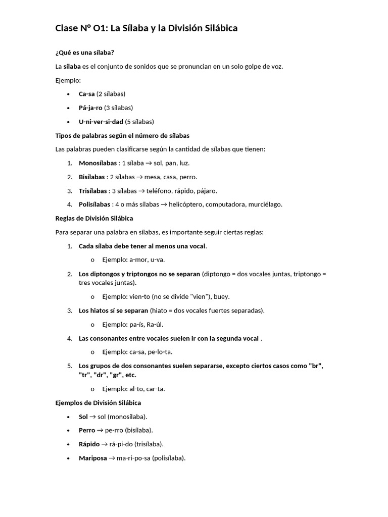Clase #O1 La Sílaba y La División Silábica | PDF | Sílaba | Vocal