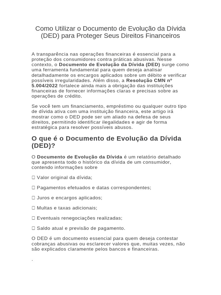 Como Usar o DED para Proteger Suas Finanças | PDF | Crédito | Finanças ...