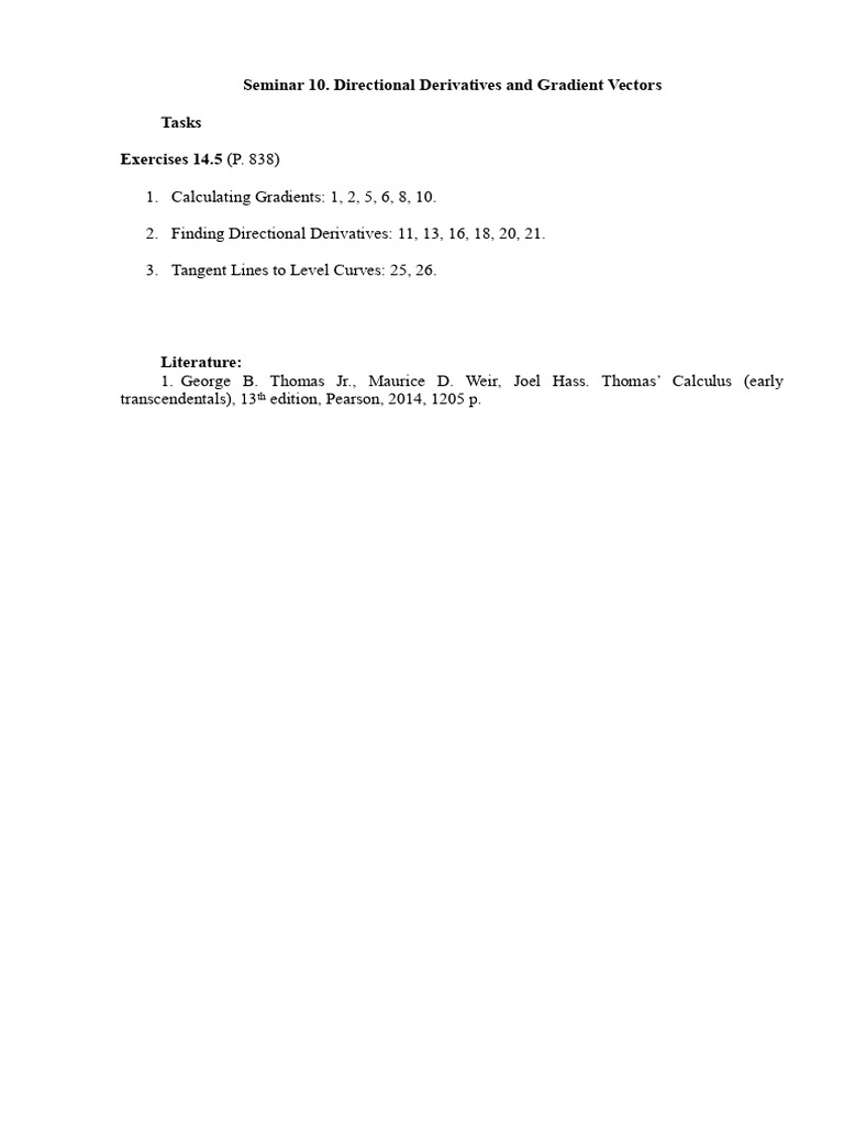 Seminar 10. Directional Derivatives and Gradient Vectors | PDF