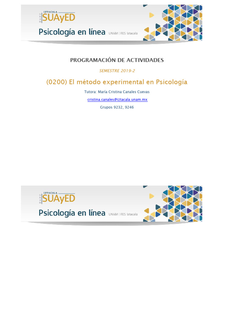 Programación de Actividades Experimental Sem 19-2a | PDF | Sicología | Validez (Estadísticas)