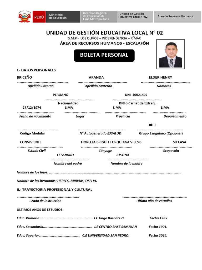Datos Personales de Elder Briceño | PDF | Maestros | Universidad