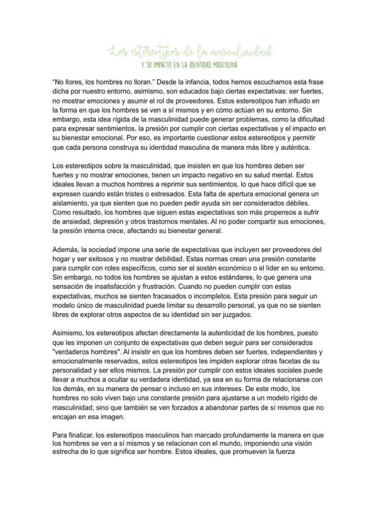 Los Estereotipos de La Masculinidad | PDF | Masculinidad | Las emociones