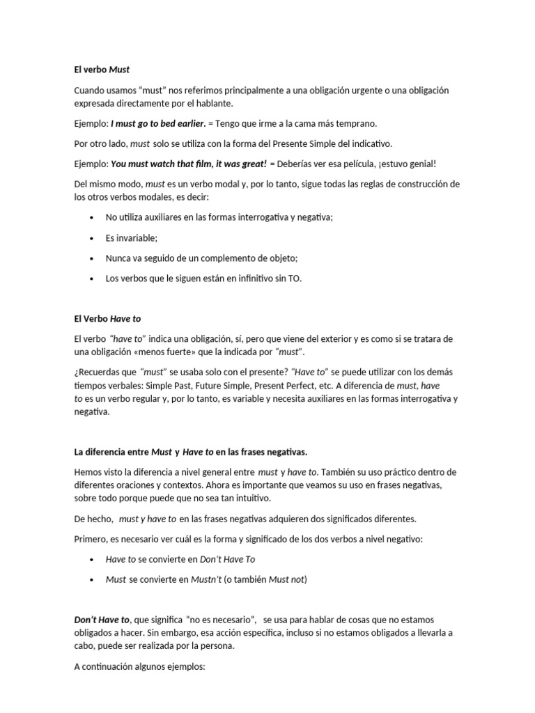 Uso de "Must" y "Have to" en inglés | PDF | Verbo | Lingüística