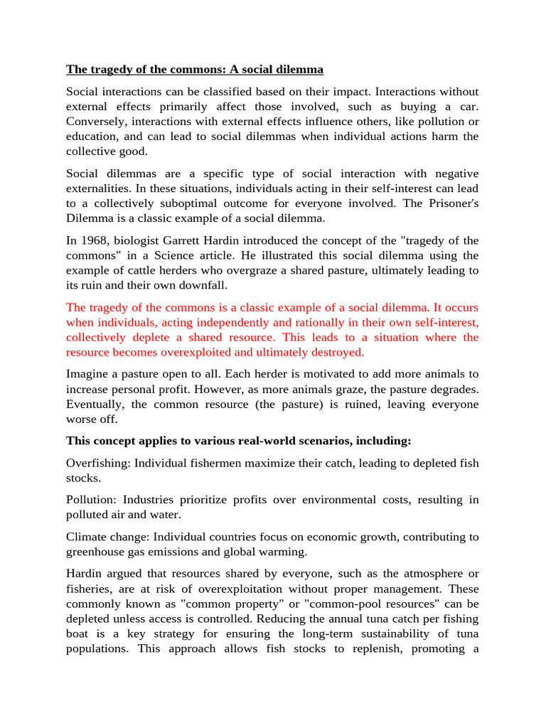 Tragedy of Commons and Social Dilemma | PDF | Natural Environment ...