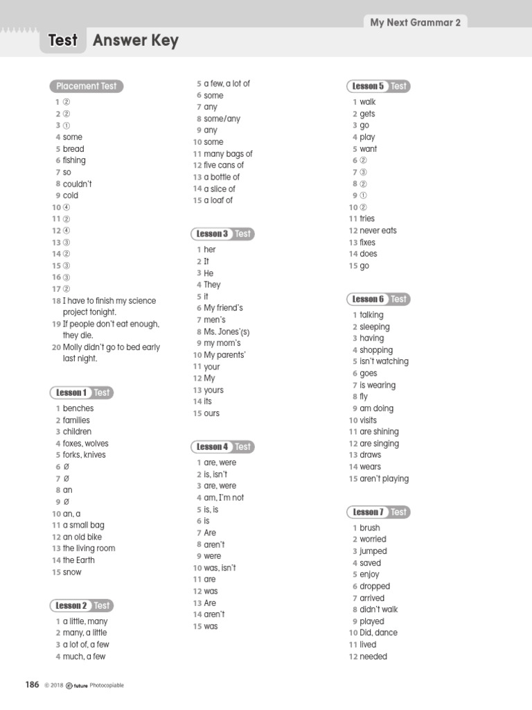 Test Answer Keys | PDF