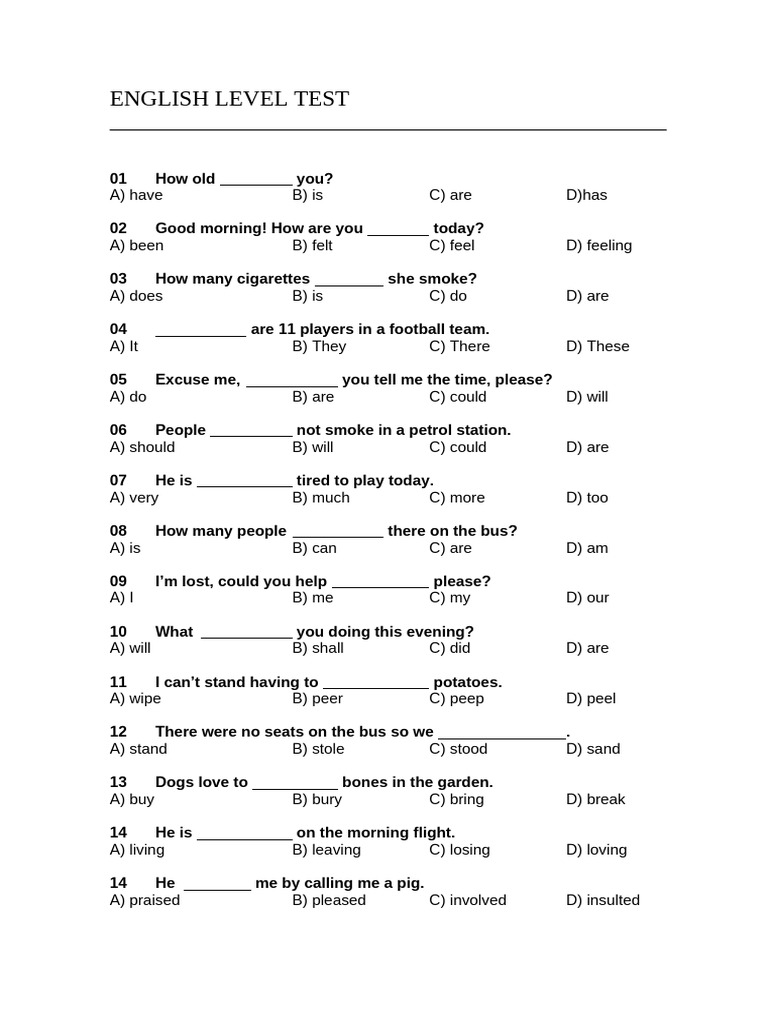 English Level Test Questions | PDF