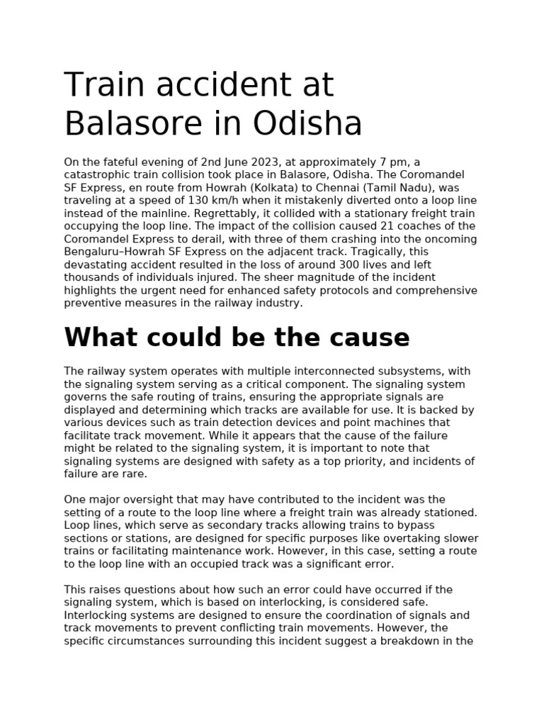 Balasore Train Accident Analysis and Prevention | PDF | Safety
